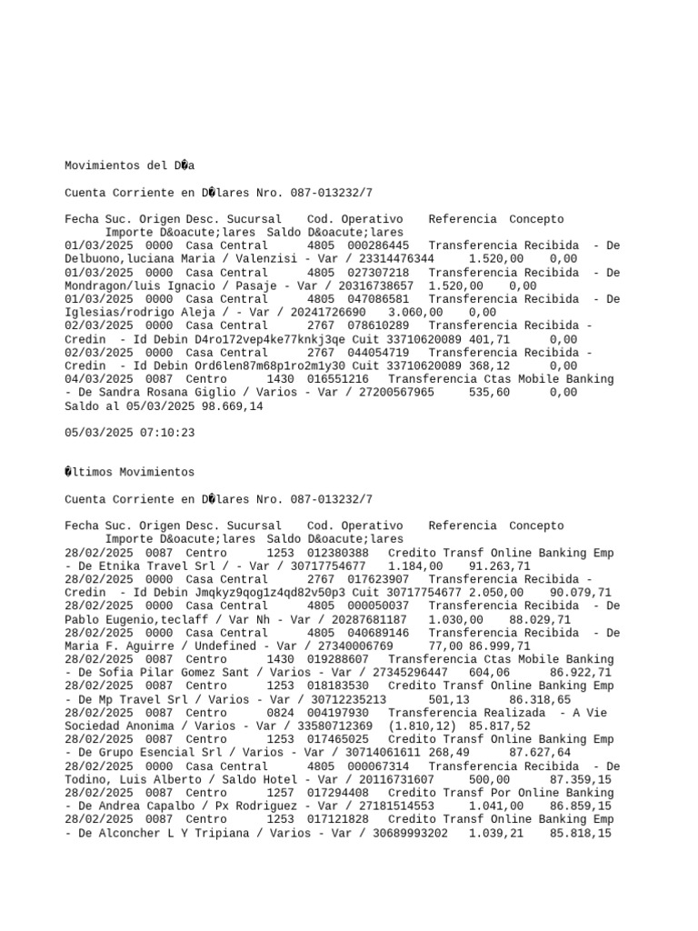 descargaUltimosMovimientos - 2025-03-05T071023.871 | PDF | Finanzas personales | Tecnología ...