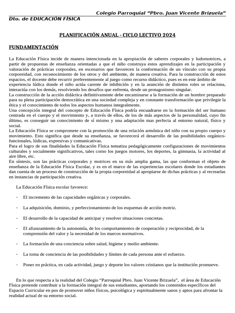 Planif anual consid. Generales | PDF | Educación Física | Enseñando