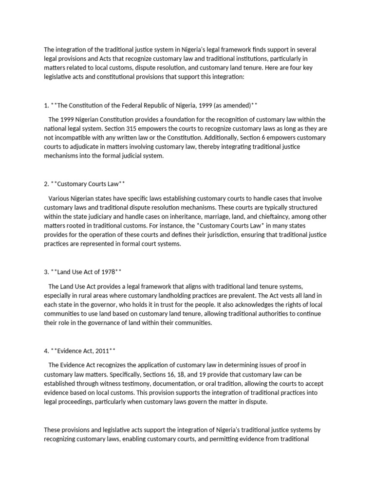 Integration of Traditional Justice in Nigeria | PDF | Constitution ...