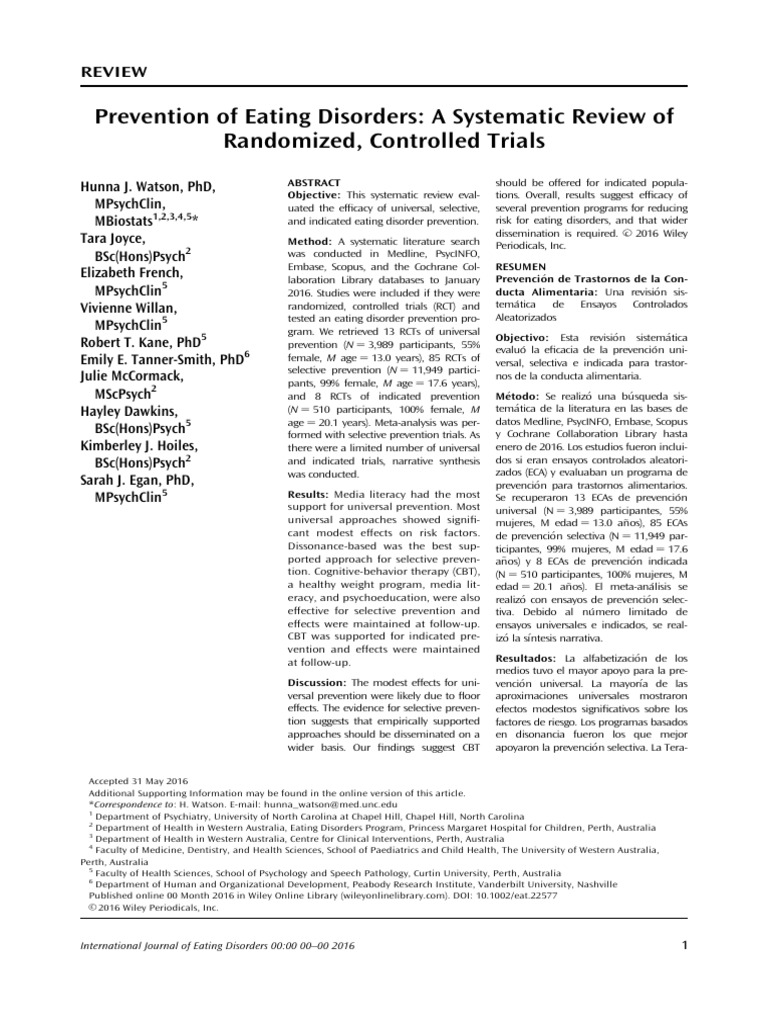 14 - Prevention of Eating Disorders A Systematic Review of Randomized, Controlled Trials | PDF ...