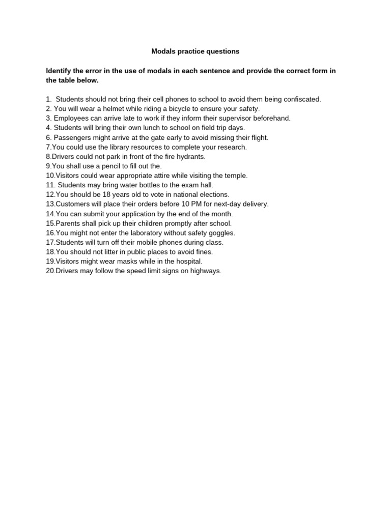 Modals Practice Questions | PDF