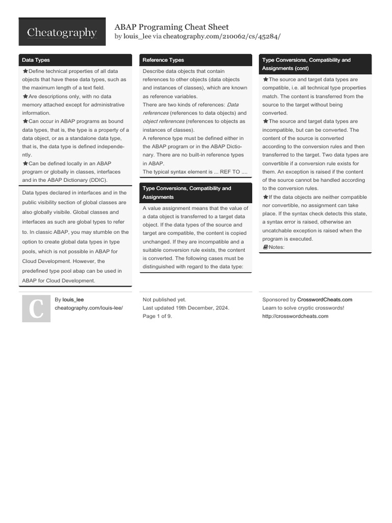 Louis Lee - Abap Programing - BW | PDF | Data Type | Computer Programming