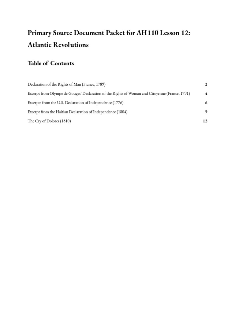 Ah110 Atlantic Revolutions Primary Source Packet | PDF | Justice ...