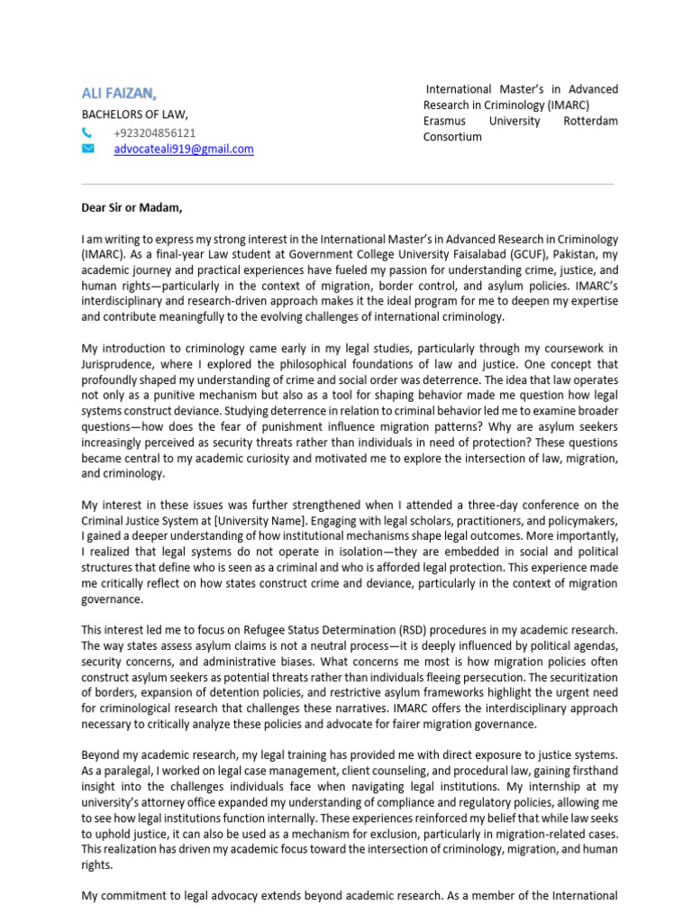 Motivation Letter Sample | PDF | Criminology | Crimes