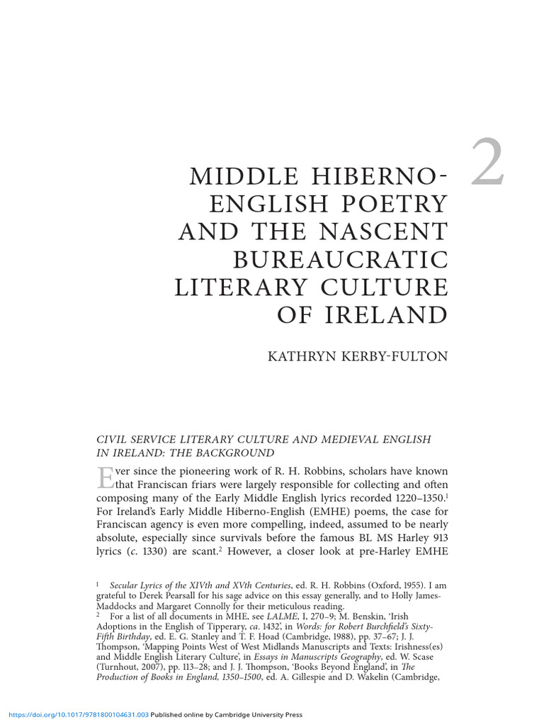 Middle Hiberno English Poetry and The Nascent Bureaucratic Literary ...