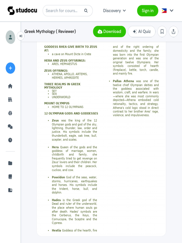 Greek Olympian Gods Overview | PDF | Twelve Olympians | Zeus