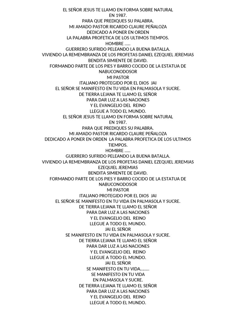 Letra Del Pastor Ricardo Claure | PDF | Creencia religiosa y doctrina ...