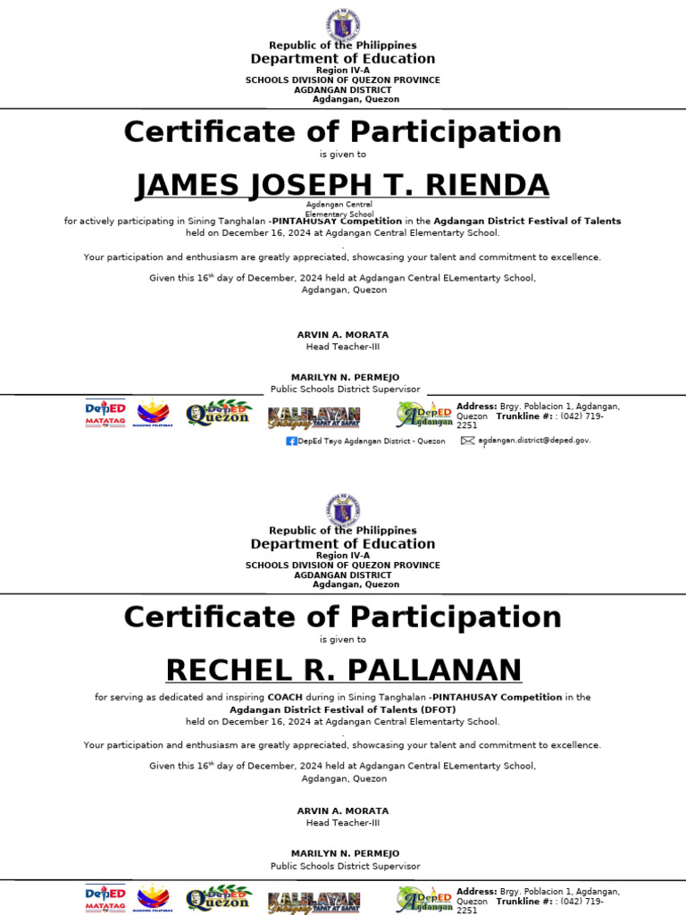 DFOT-Certificate-of-Participation, Recognition For Participants, Coach and Judges | PDF | Asia ...