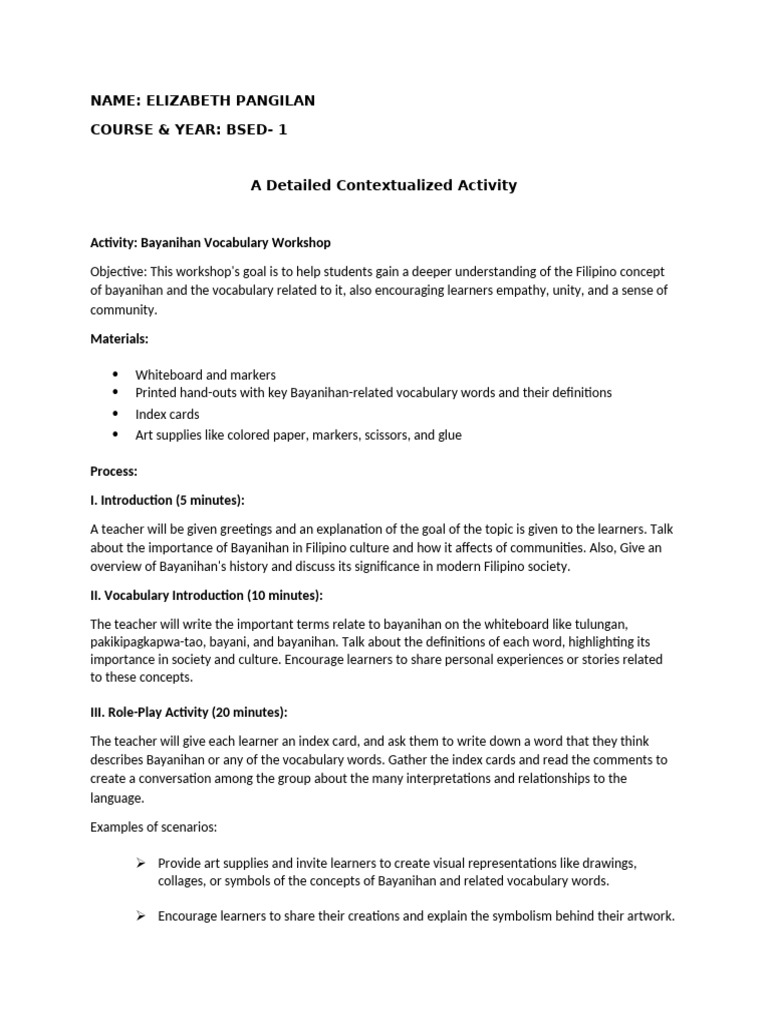 A Detailed Contextualized Activity | PDF | Vocabulary | Concept