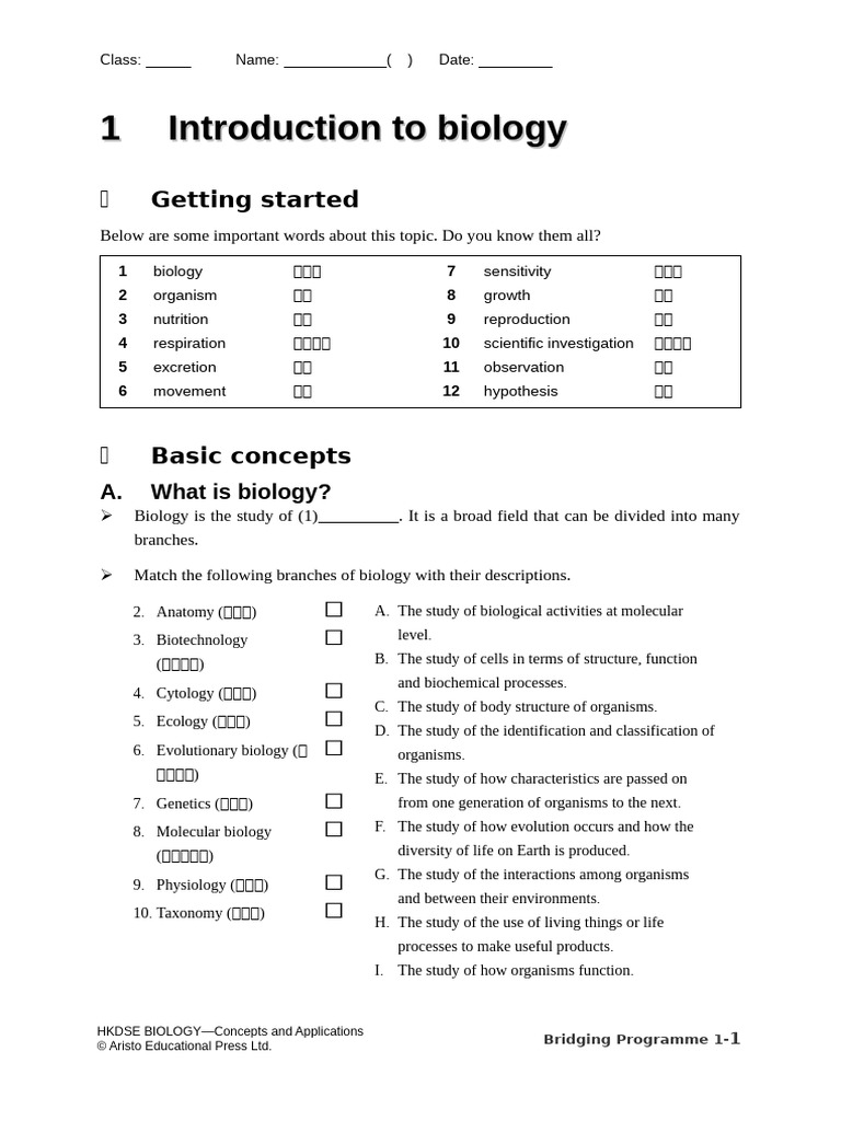 1 - Introduction To Biology | PDF | Biology | Life