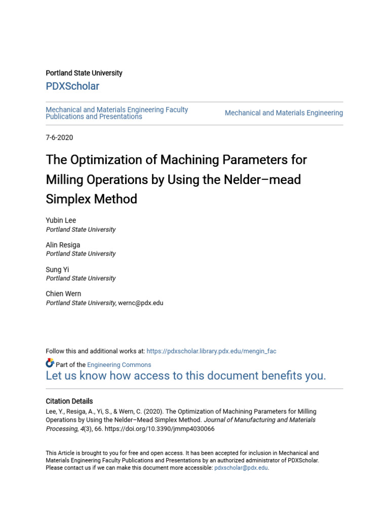 The Optimization Of Machining Parameters For Milling Operations B Pdf