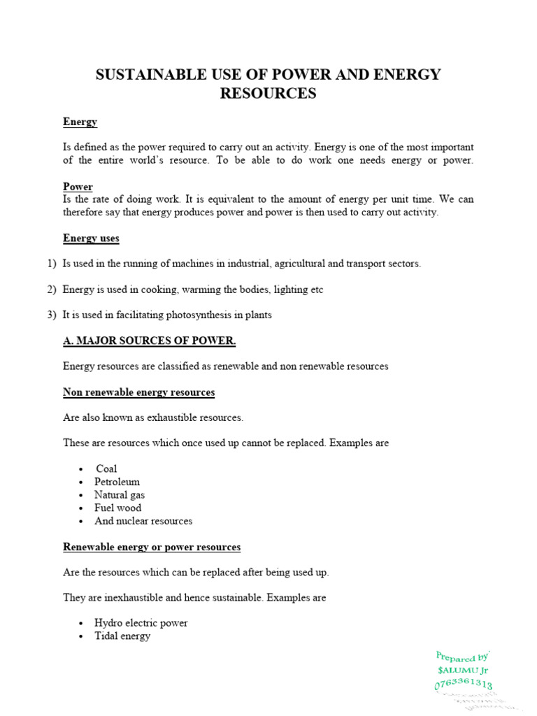 Sustainable Use of Power and Energy Resources | PDF | Energy ...