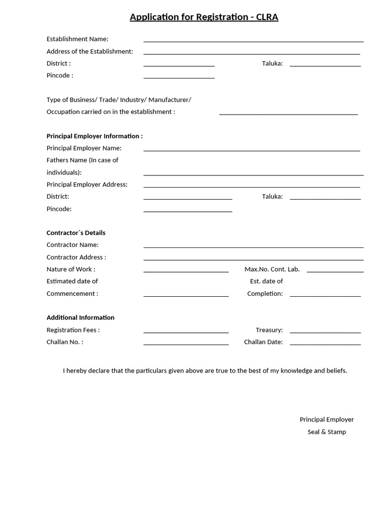 Application For Registration - CLRA | PDF