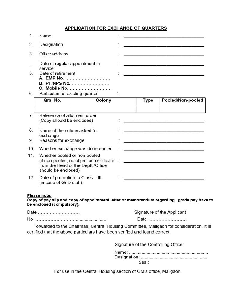 Quarter Exchange Application Form | PDF