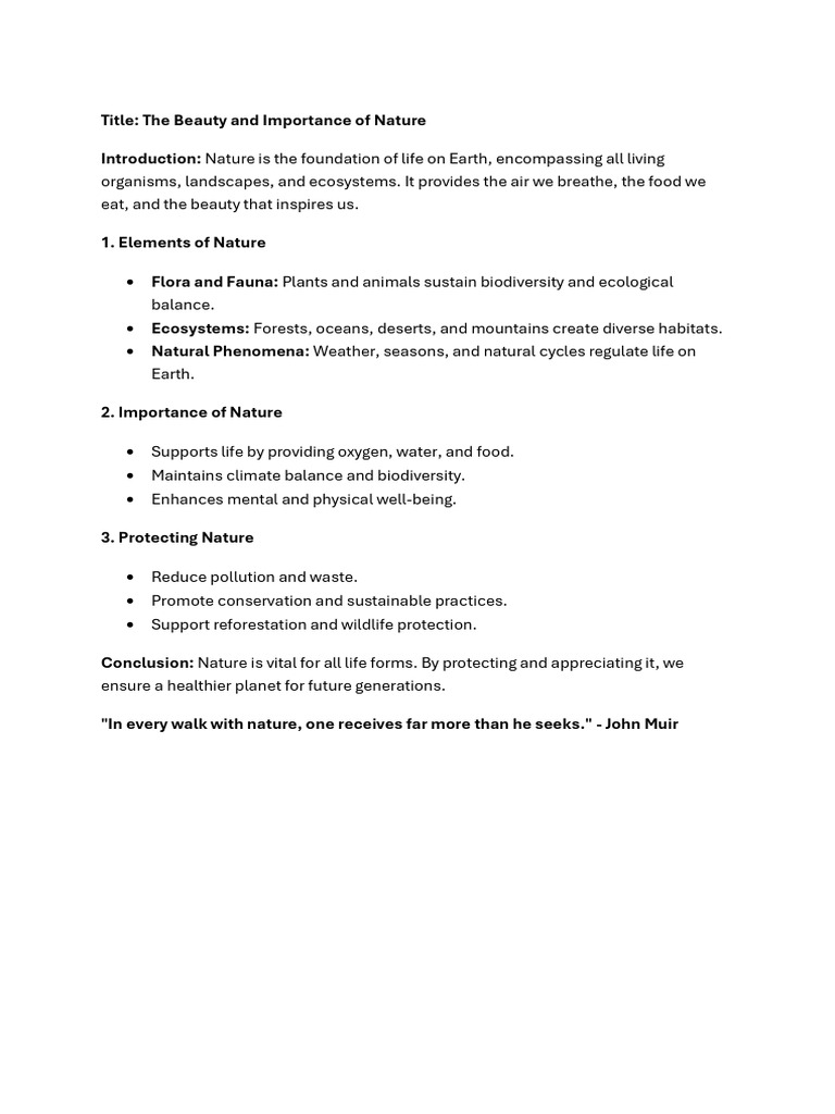 Importance of Nature and Conservation | PDF