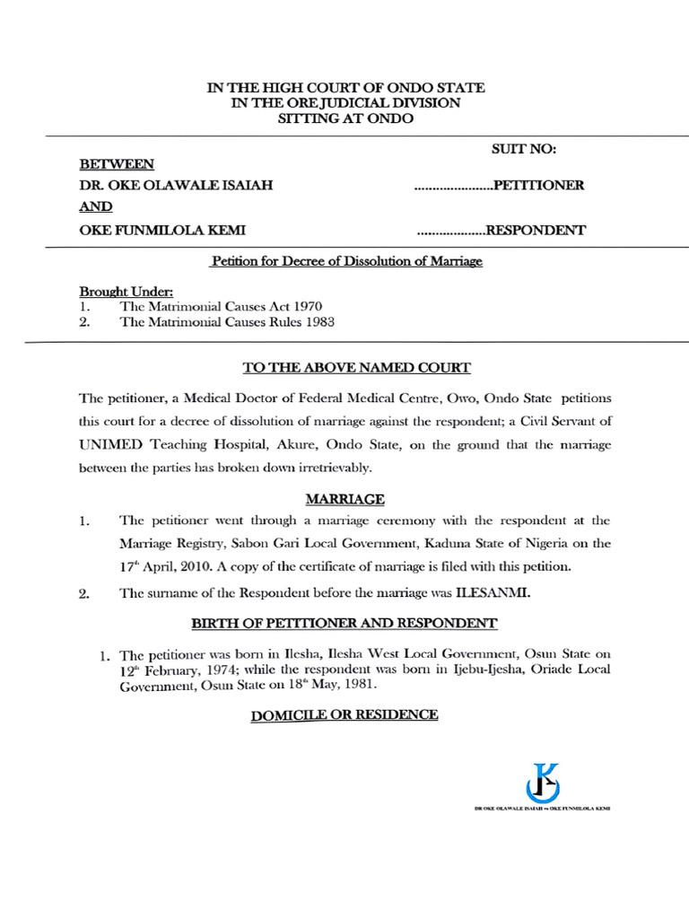 PETITION FOR DECREE OF DISSOLUTION | PDF