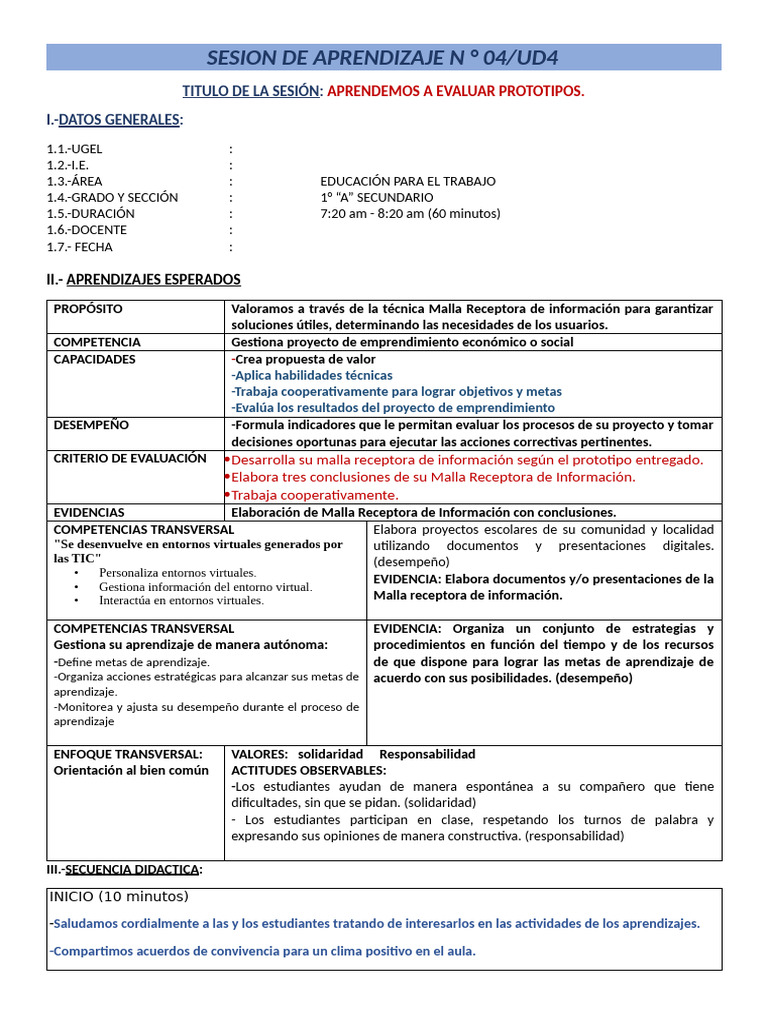 SESION EPT - Huarmey | PDF | Evaluación | Aprendizaje