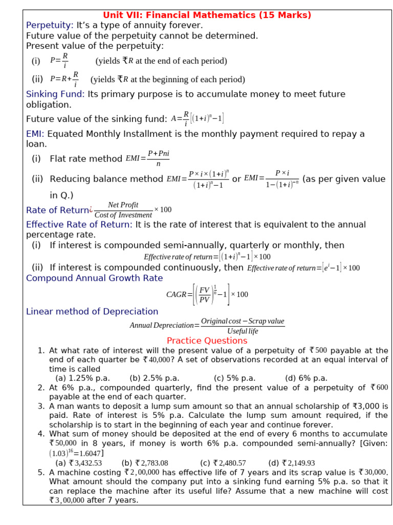 Applied Maths-Unit7 | PDF | Present Value | Interest