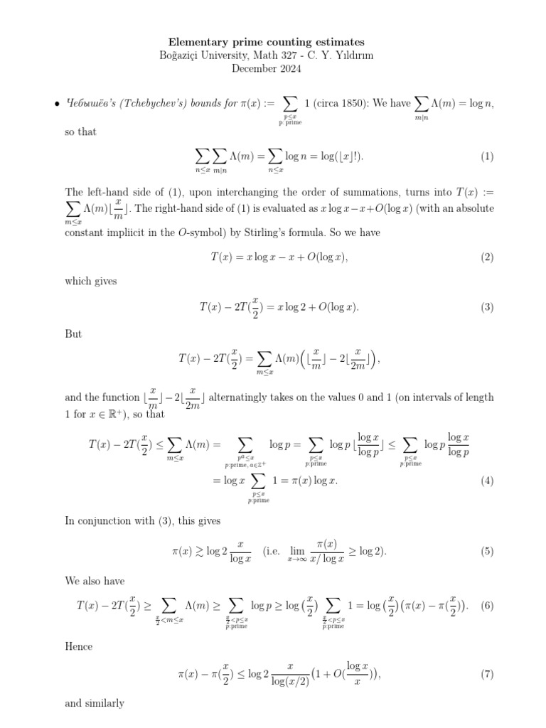 Elementary Prime Counting Estimates | PDF | Number Theory | Functions ...