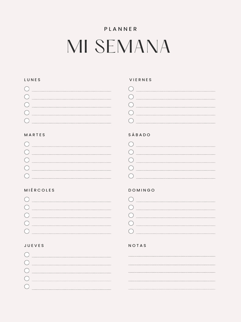 Agenda Mi Semana Planner Calendario Minimalista Rosa | PDF