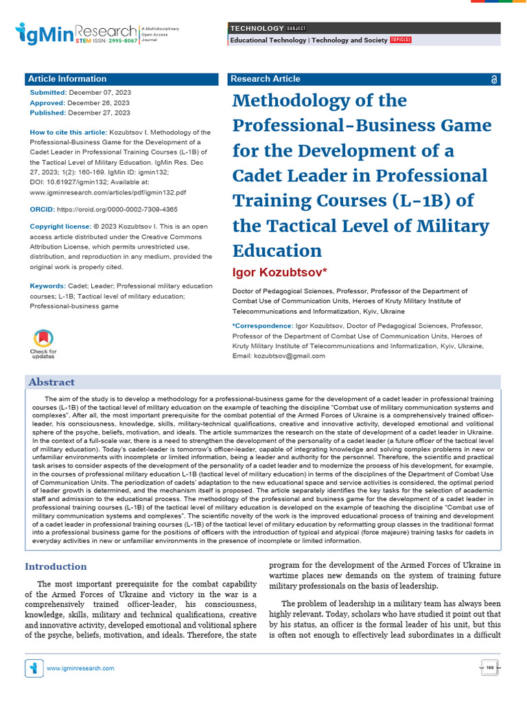 Methodology of The Professional-Business Game For The Development of A ...