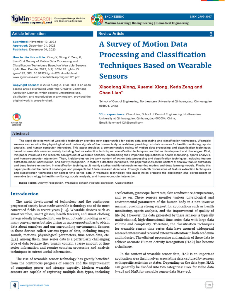 A Survey of Motion Data Processing and Classification Techniques Based On Wearable Sensors | PDF ...