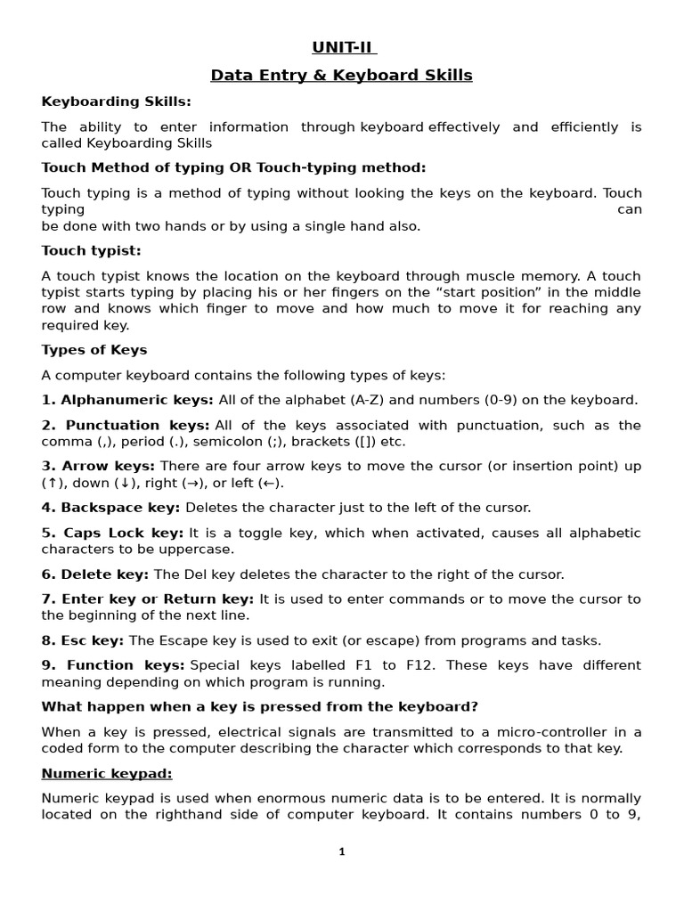 IT 402 Capsule Course SS Unit - II Data Entry & Keybaord Skills | PDF | Computer Keyboard ...