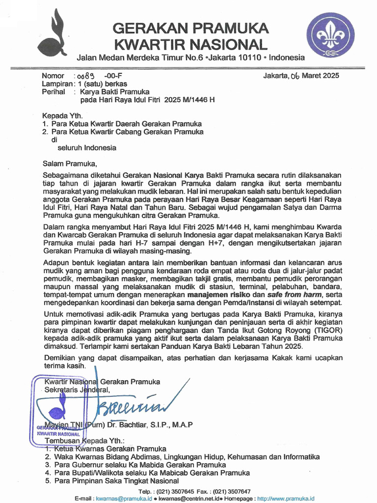Edaran Kwarnas Ke Kwarda Dan Kwarcab Se Indonesia Perihal Karya Bakti ...