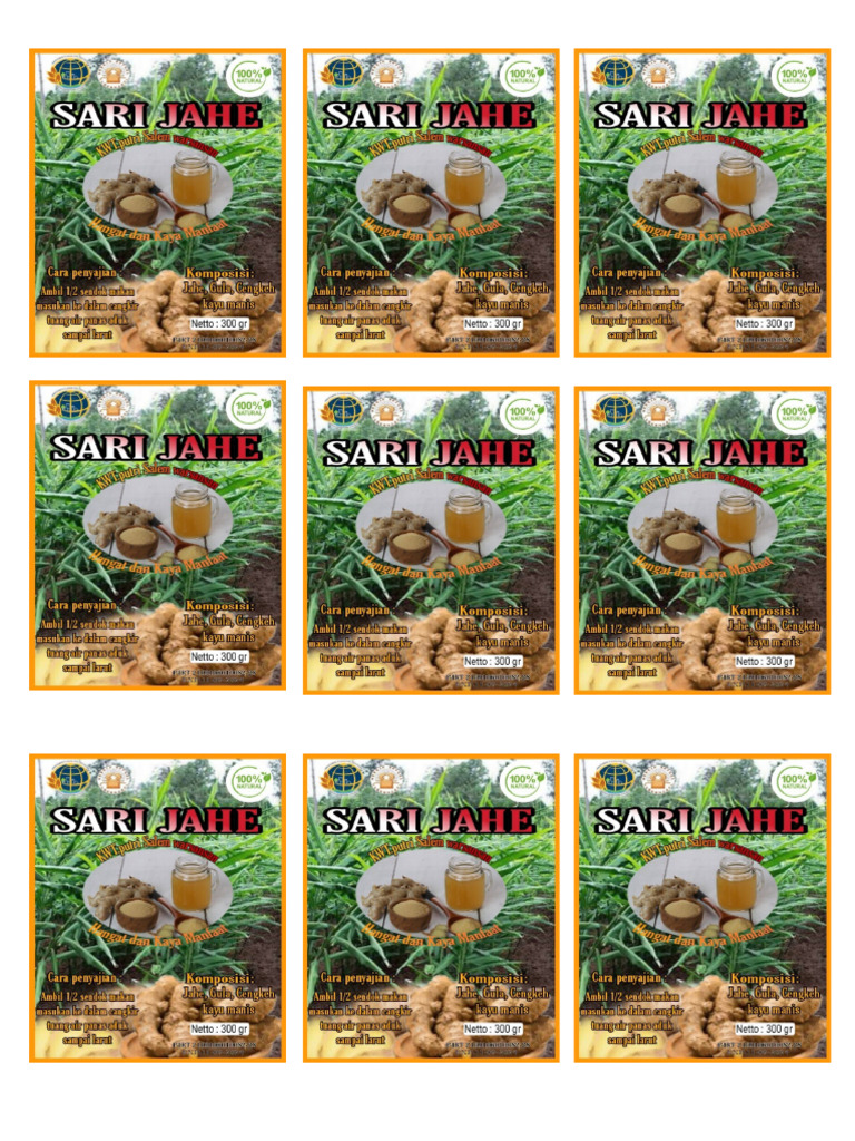 Label Sari Jahe 300 Gram | PDF