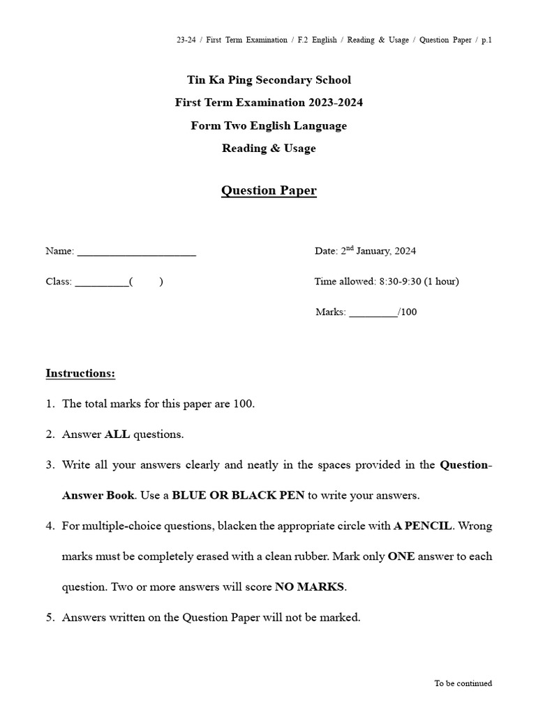 2324 F2 1st Term Reading Q | PDF | English Language | Ghosts