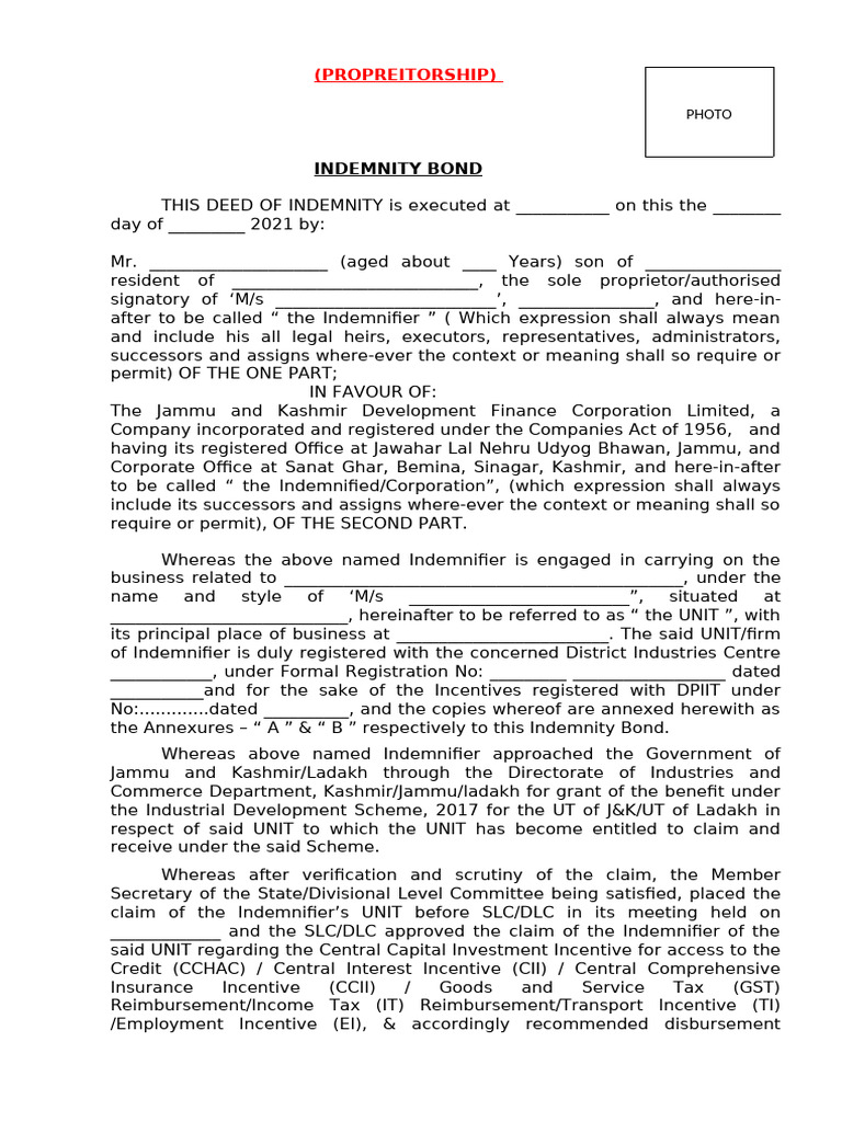Indemnity Bond for Subsidy Claim | PDF | Indemnity | Damages