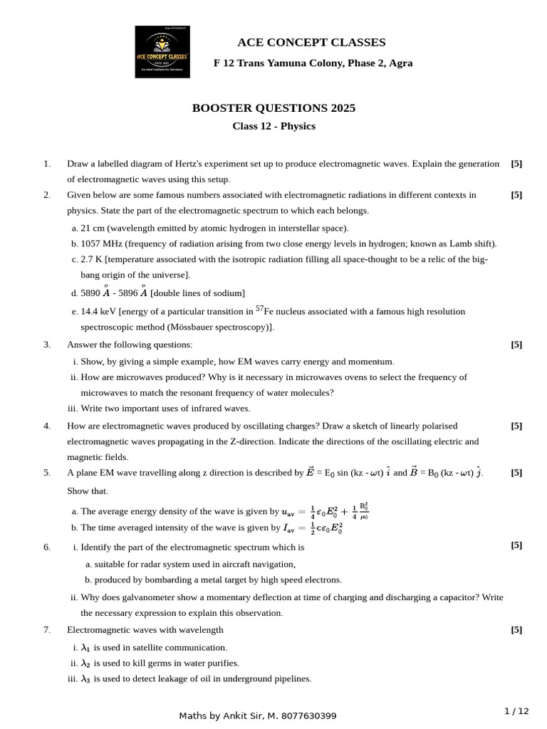 Physics Booster 2025 Part 2 | PDF | Diffraction | Electromagnetic Radiation