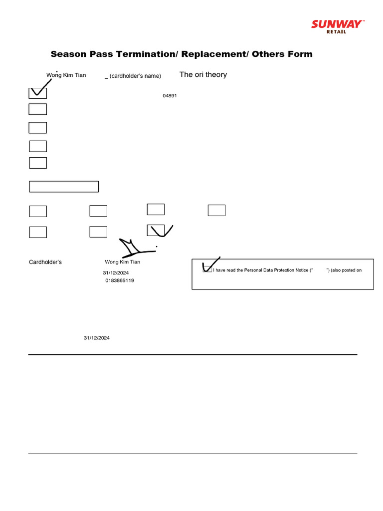 SV FCF 04 Season Pass Termination & Replacement & Others Form | PDF ...