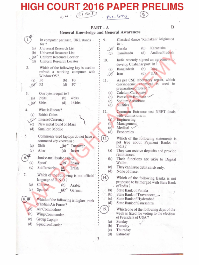 High Court Paper 2016 Pre and Mains | PDF