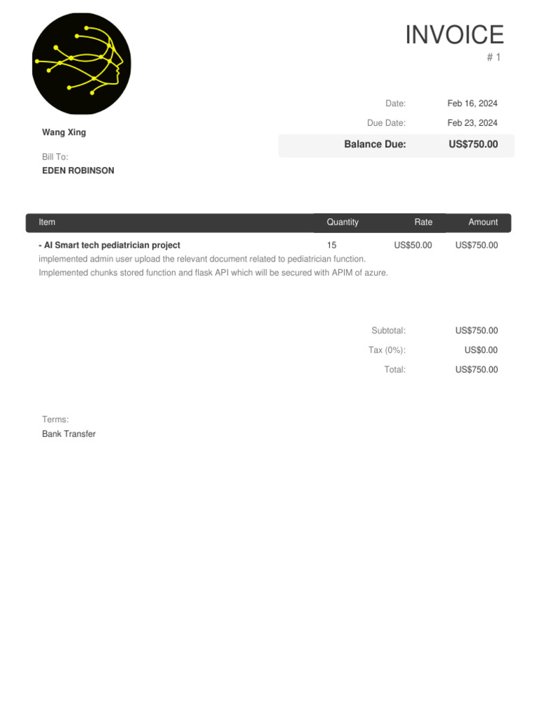 Invoice for Pediatrician AI Project | PDF