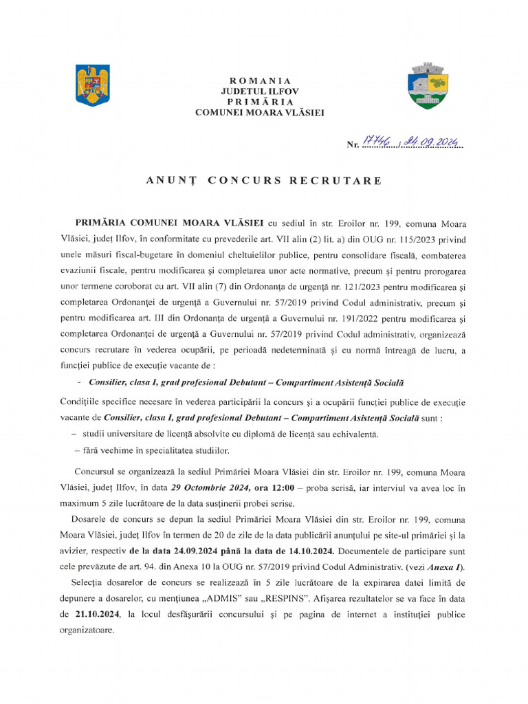 Anunt Concurs Recrutare 1 | PDF