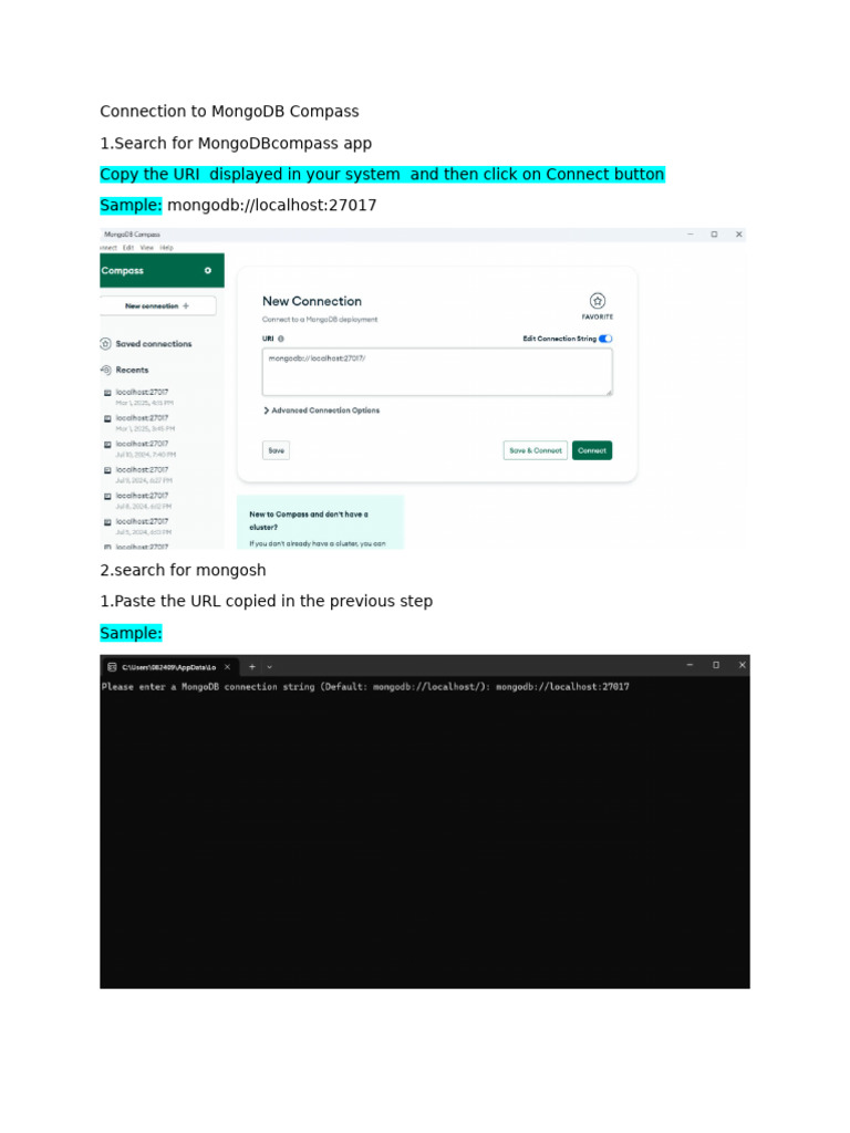 Connection To MongoDB Compass and Mongosh | PDF