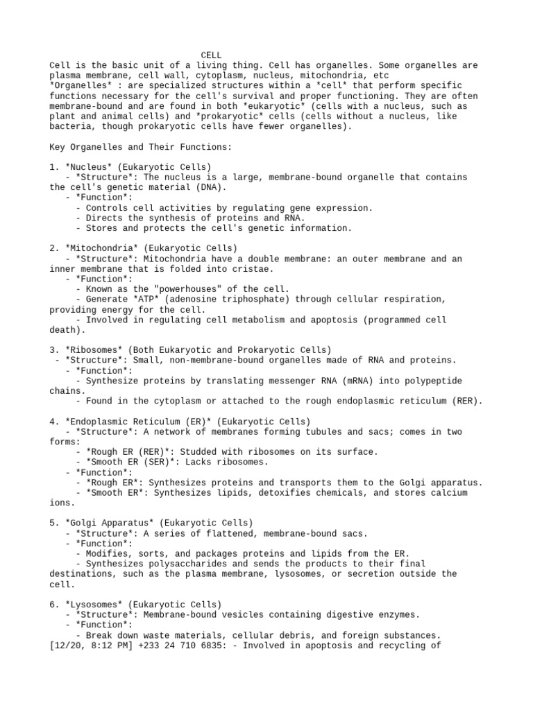 Cell 1 - Compiled by SSNAO Pt. 1 | PDF | Cell (Biology) | Organelle