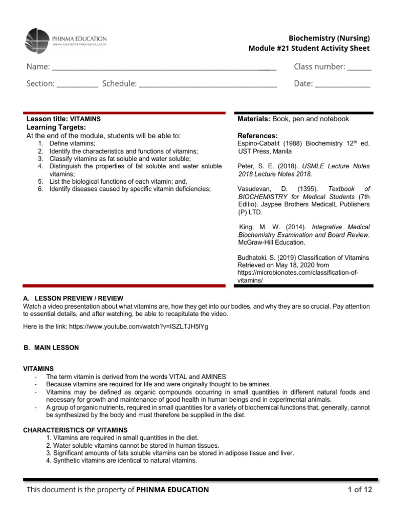 Copy of BIO 024_SESSION 21 SAS NURSING (NEW FORMAT) | PDF | Vitamin | Vitamin A
