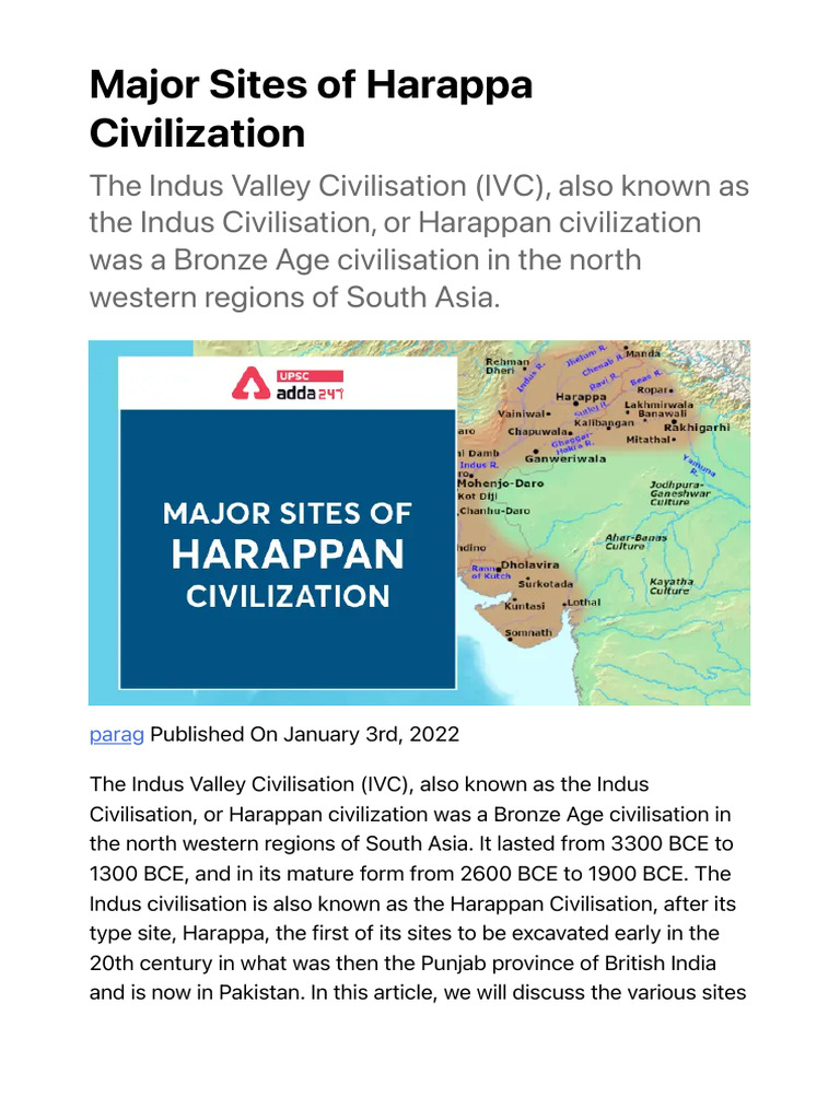 Major Harappan Civilization Sites | PDF | Indus River