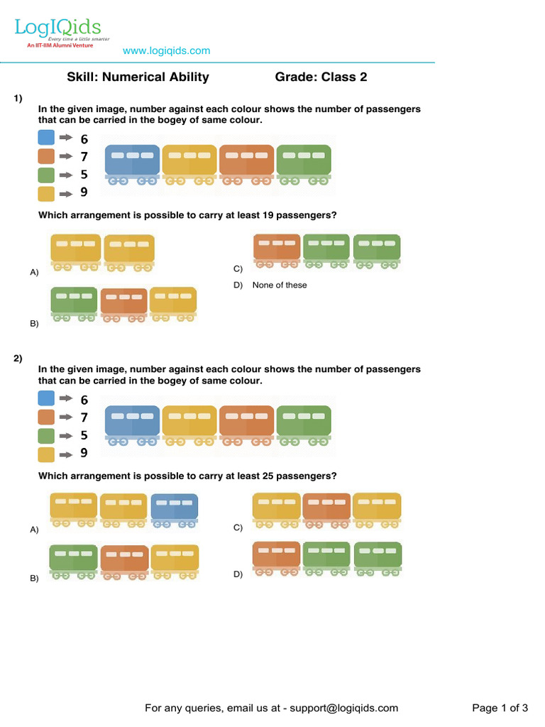 Class 2 - Worksheet No 15 - Numerical Ability - Medium | PDF