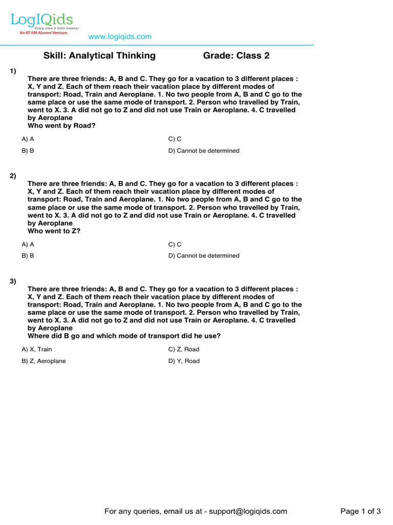 Class 2 - Worksheet No 16 - Analytical Thinking - Hard | PDF
