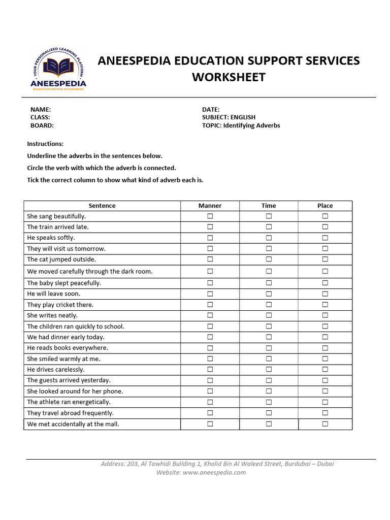 4 CBSE English Worksheet - Identifying Adverbs | PDF | Grammar ...