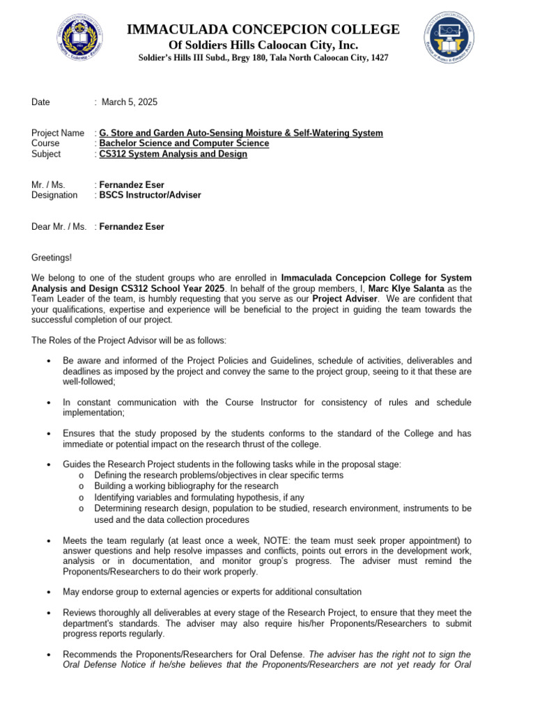 Project Adviser Request Form Second Title | PDF