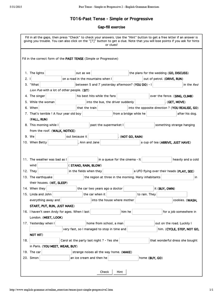 Past Tense - Simple or Progressive 2 - English Grammar Exercises | PDF