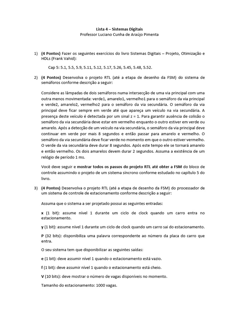 Lista4 2021 1 | PDF | Mordeu | Semáforo