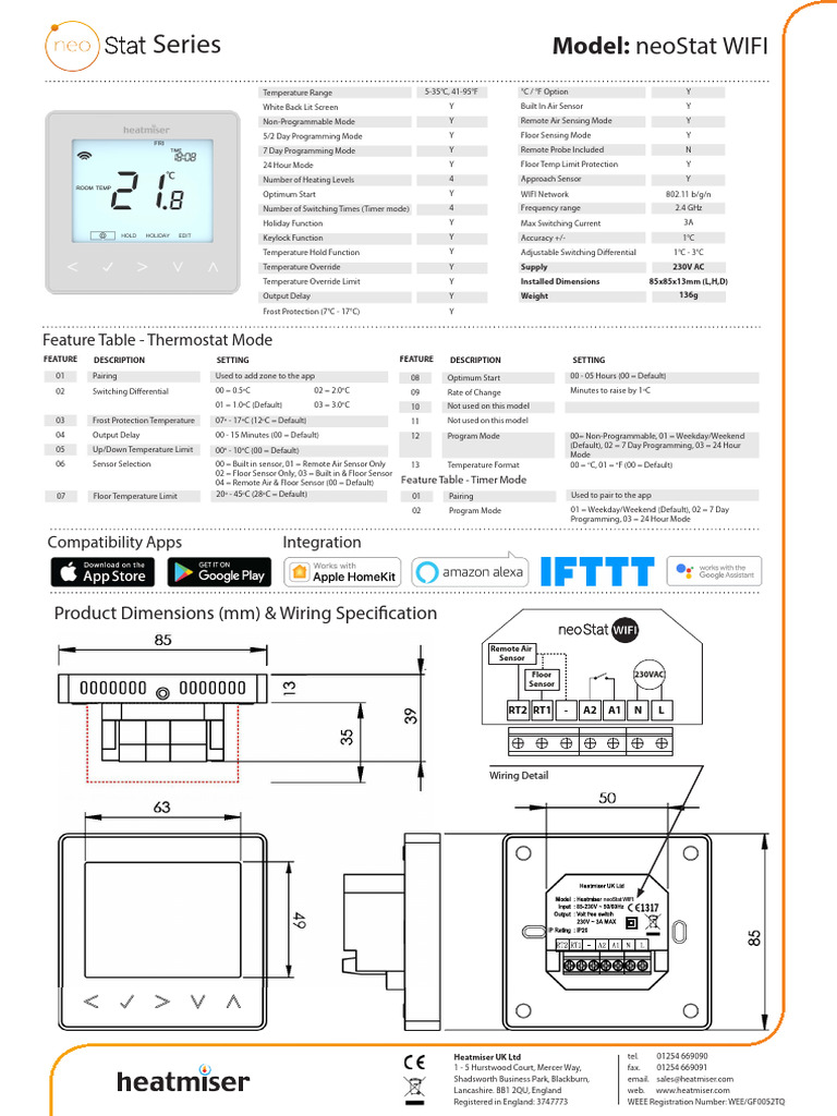 neoStat-WIFI_Datasheet | PDF | Thermostat | Electronics