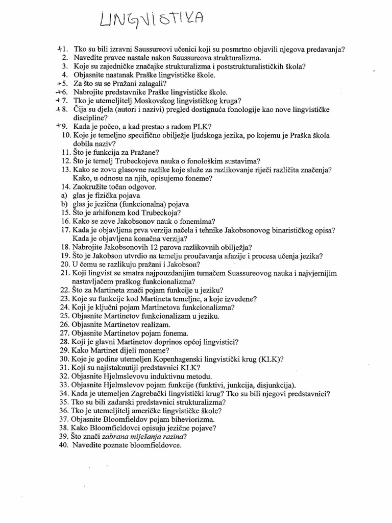 Skripta - Lingvistika - Pitanja | PDF