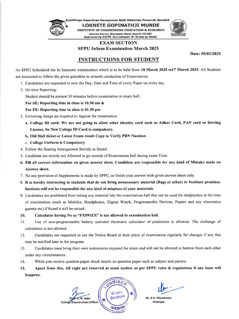 Insem Exam Instruction for Student | PDF