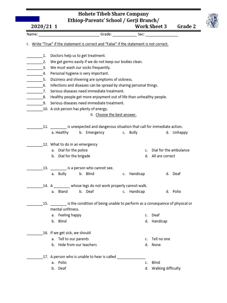 Env-Science Worksheet 3 for Grade 2 | PDF | Deafness | Disability